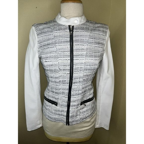 Express | Jackets & Coats | Express Tweed White Faux Leather Jacket Zip ...